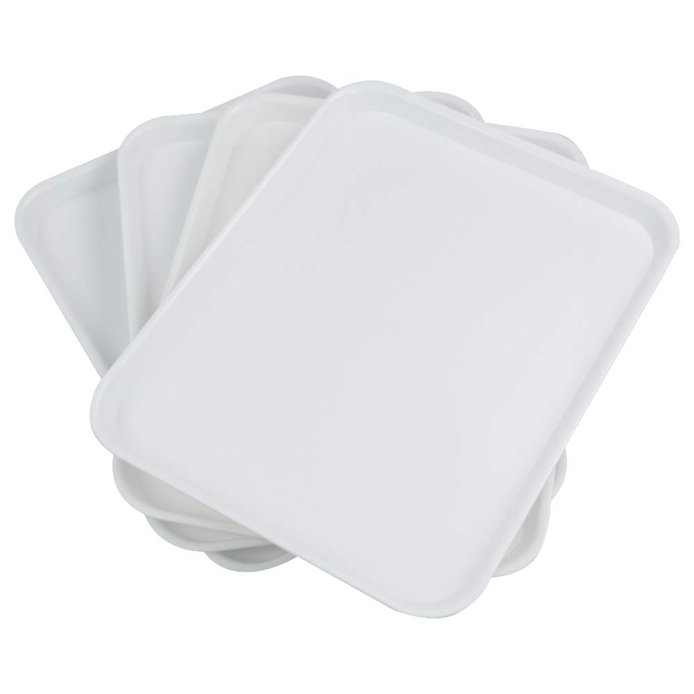 Gloreen Rectangular Fast Food Tray, Cafe Standard Cafeteria Serving Trays, 17.2"X13.5", Set of 4(White)