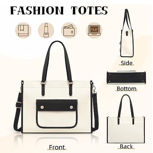 Laptop Bag for Women 15.6 Inch Canvas Tote Bag Water Resistant Large Capacity Work Bags Lightweight Office Briefcase Business Computer Bag Stylish Shoulder Bag Handbag, Black