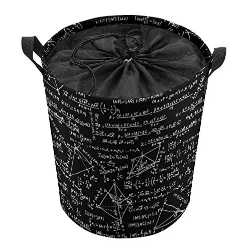 Mathematical Formula Laundry Basket Round Collapsible Storage Bin with Drawstring and Handle for Bedroom Bathroom Toys Room 17.3" X 13.8"