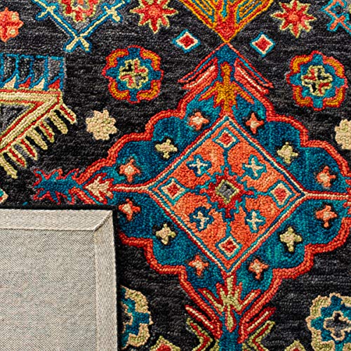 SAFAVIEH Aspen Collection Accent Rug - 3' x 5', Charcoal & Blue, Handmade Boho Wool, Ideal for High Traffic Areas in Entryway, Living Room, Bedroom (APN521H)