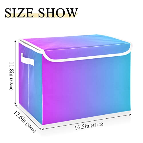 innewgogo Blue Purple Gradient Storage Bins with Lids for Organizing Foldable Storage Box With Lid with Handles Oxford Cloth Storage Cube Box for Study Room