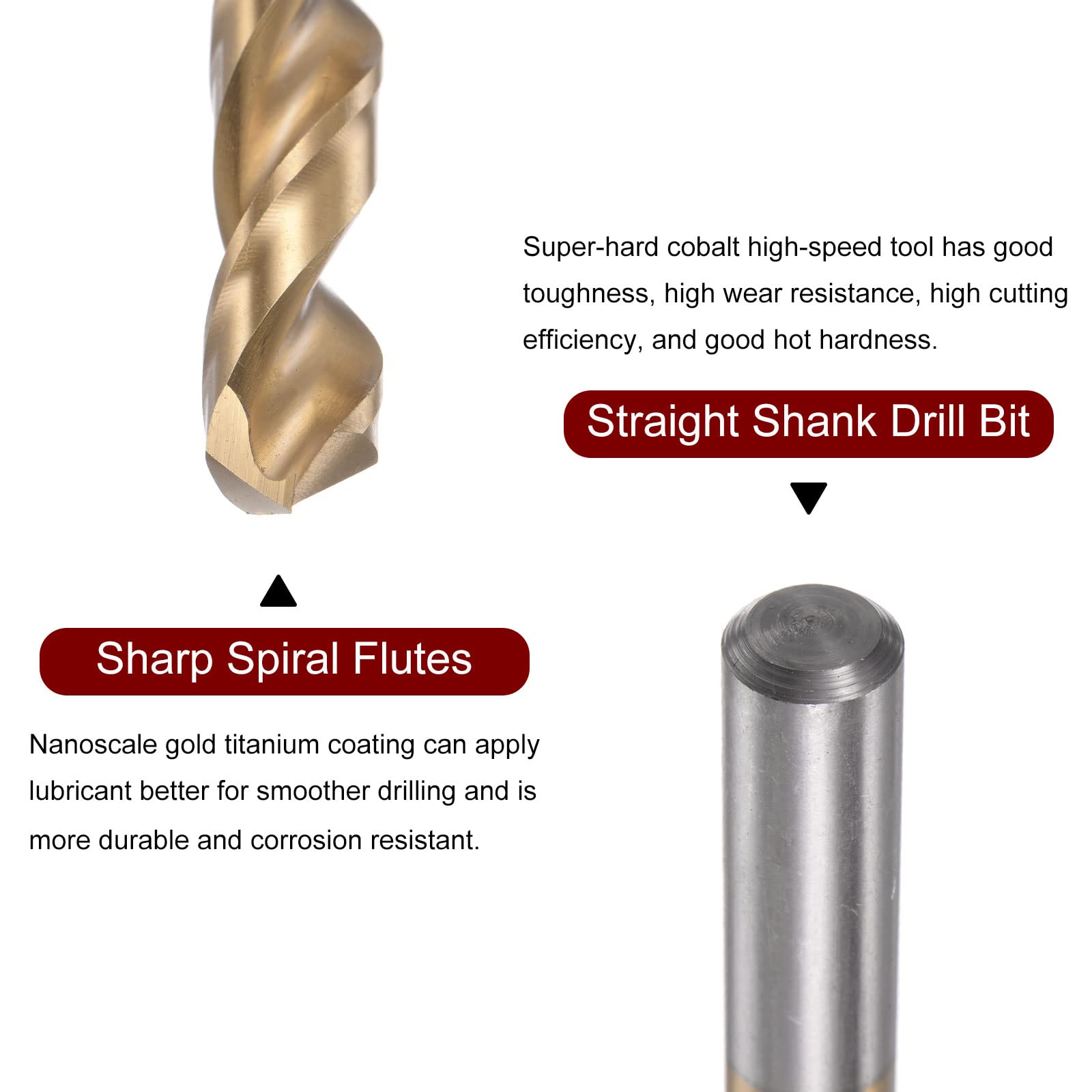 HARFINGTON Twist Drill Bit 12.6mm Titanium Coated (HSS-E) M42 High Speed Steel 8% Cobalt Straight Shank for Stainless Steel Aluminum Alloy Metal