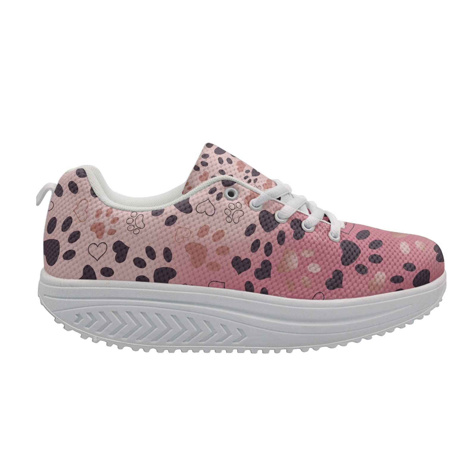 FOR U DESIGNS Novelty Heart Print Sneakers for Women Platform Walking Shoes Lightweight Breathable Lace Up Running Shoes US Size 9