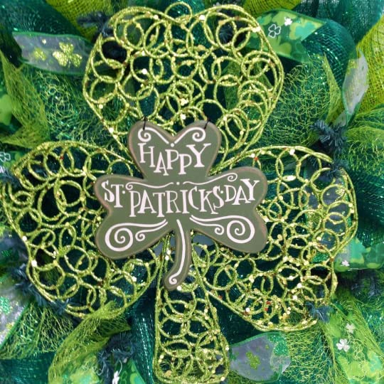 Happy St Patrick's Day Glittering Shamrock Wreath Handmade Deco Mesh 24 inch or 28 inch diameters