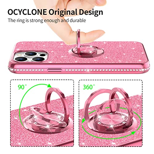 OCYCLONE iPhone 14 Pro Max 6.7" Glitter Diamond Case with Ring Stand - Pink, Women's Protective Cover