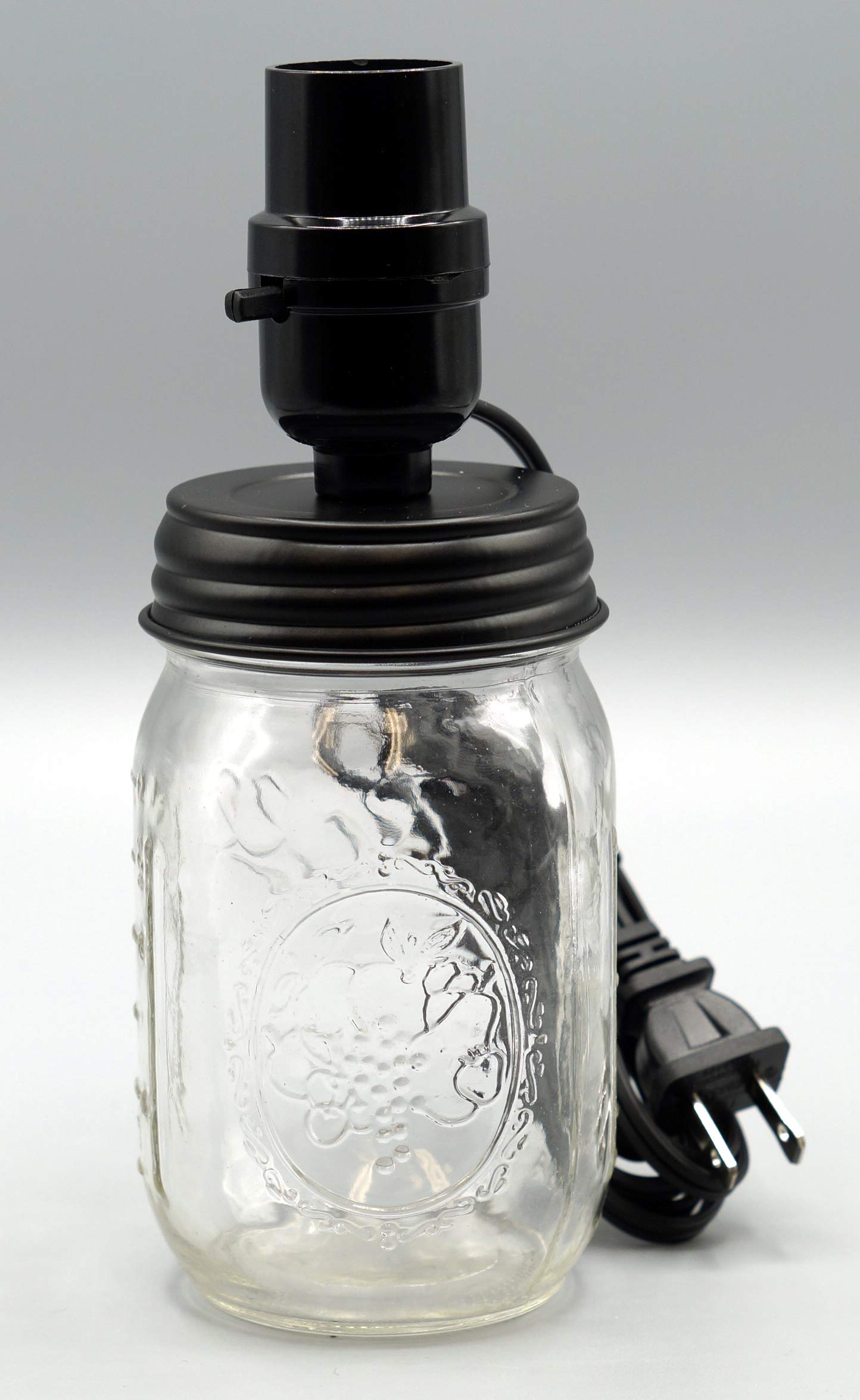 Creative Hobbies DIY Mason Canning Fruit Jar Lamp Making Kit is Pre-Wired and Easy to Use - Black Color Lid & Socket Great for Lamp Conversion