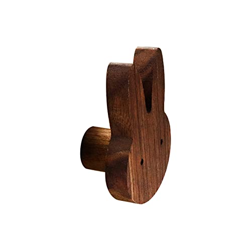 Tsnamay 4 Pack Animal Wood Wall Hooks, Black Walnut Unfinished Solid Wood Coat Hooks Wall Mounted for Hanging Bathroom Towels Clothes Hanger,Pattern Rabbit Cat Dog Fox
