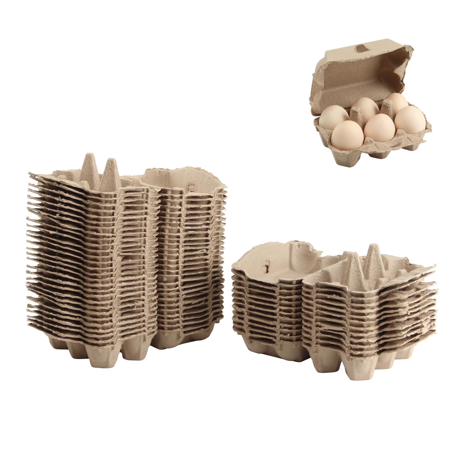 KCGANI 40 Pack Half Dozen Egg Cartons Pulp Paper Blank Egg Organizer, Reusable Light Brown Cardboard Buckle Egg Tray Holds Up to 6 Eggs Holder Container for Storage, Market, Farm