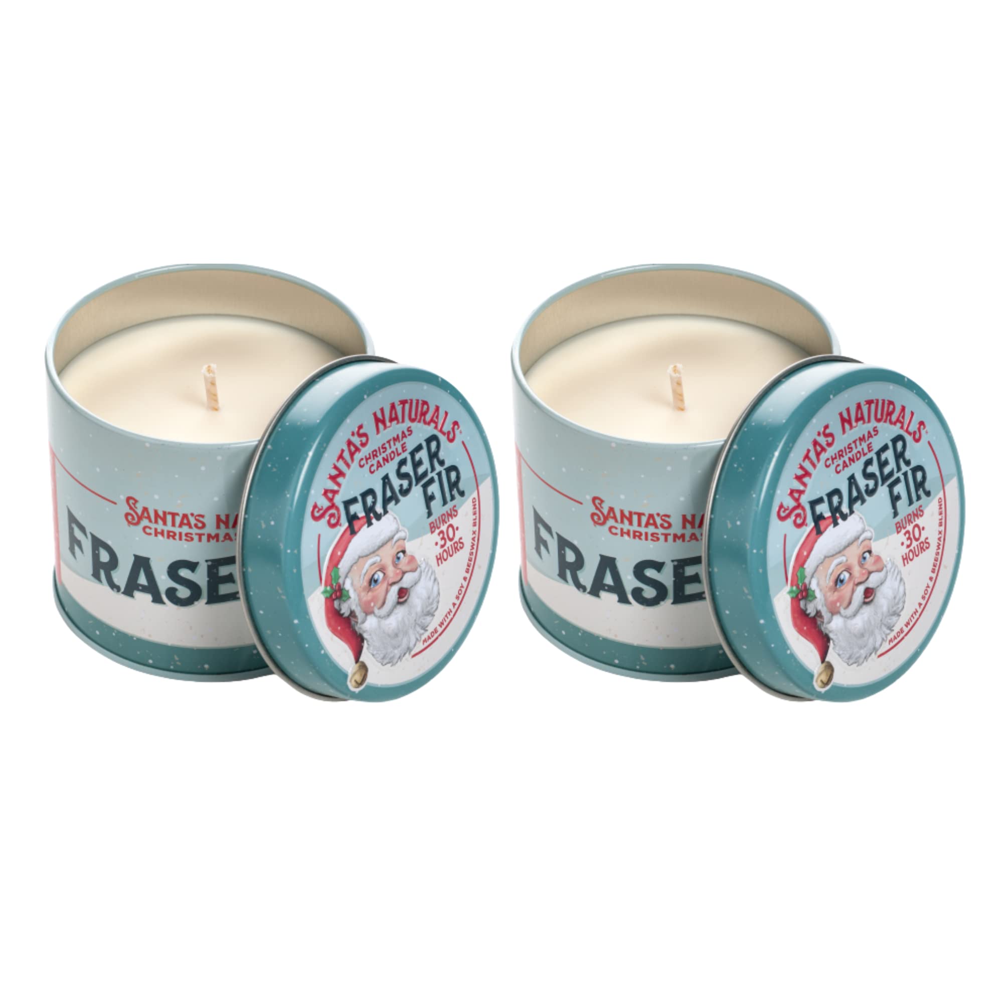 Santa's Naturals Fraser Fir Christmas Candles (9oz, 2 Pack) | Authentic Pine Scent | Christmas Gifts | Each Holiday Candle Burns 30+ Hours | Made in USA | Soy and Beeswax Blend with Essential Oils