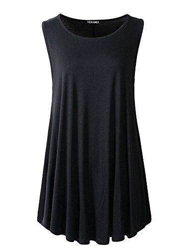 Veranee Women's Sleeveless Swing Tunic Summer Floral Flare Tank Top (XXL, Black)