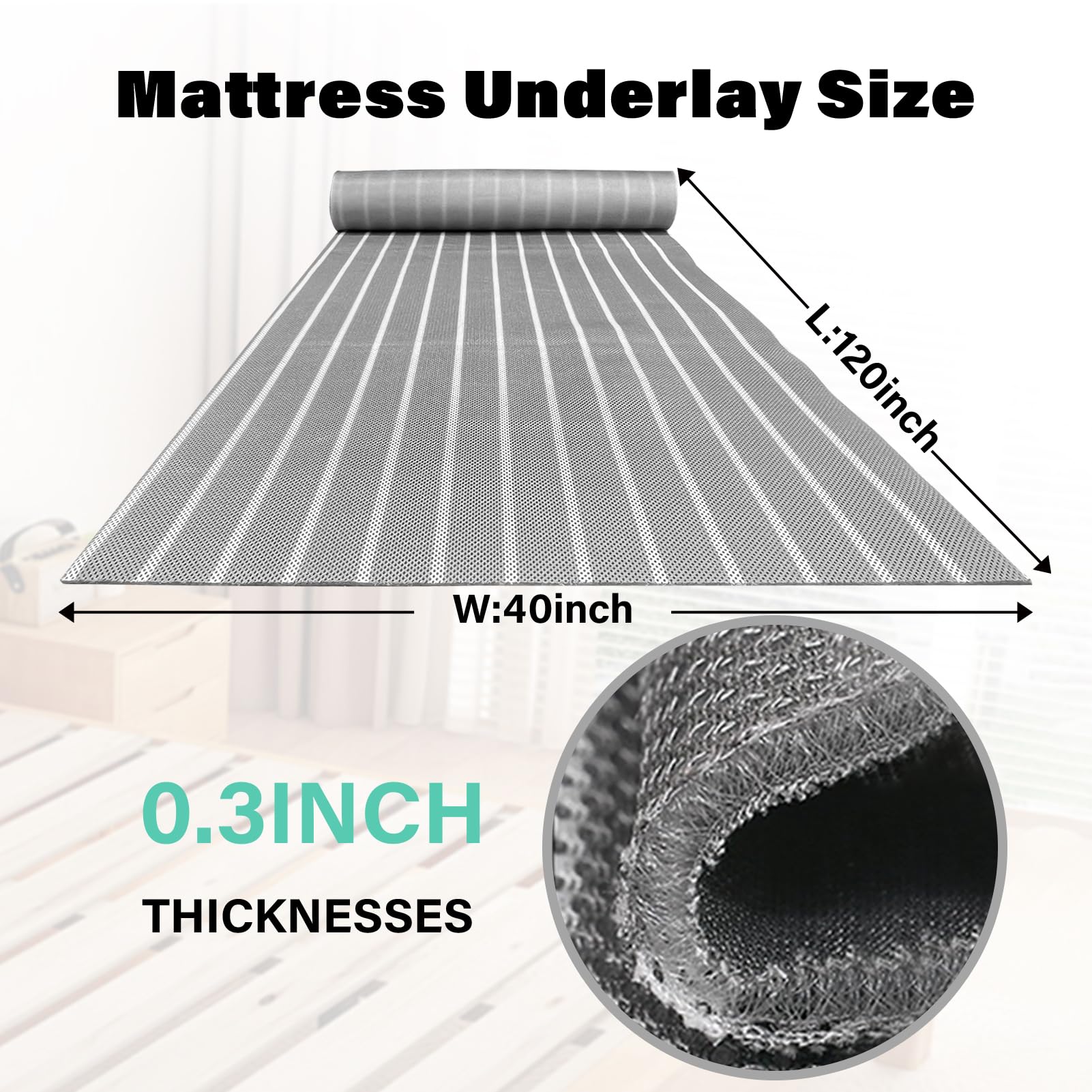Mattress Underlay Under Mattress Pad with Breathable Meshfiber Cuttable Under Mattress Ventilation Aire-Flow Mattress Underlay for RV Bed Camper Boat (118.1 * 39.3in)