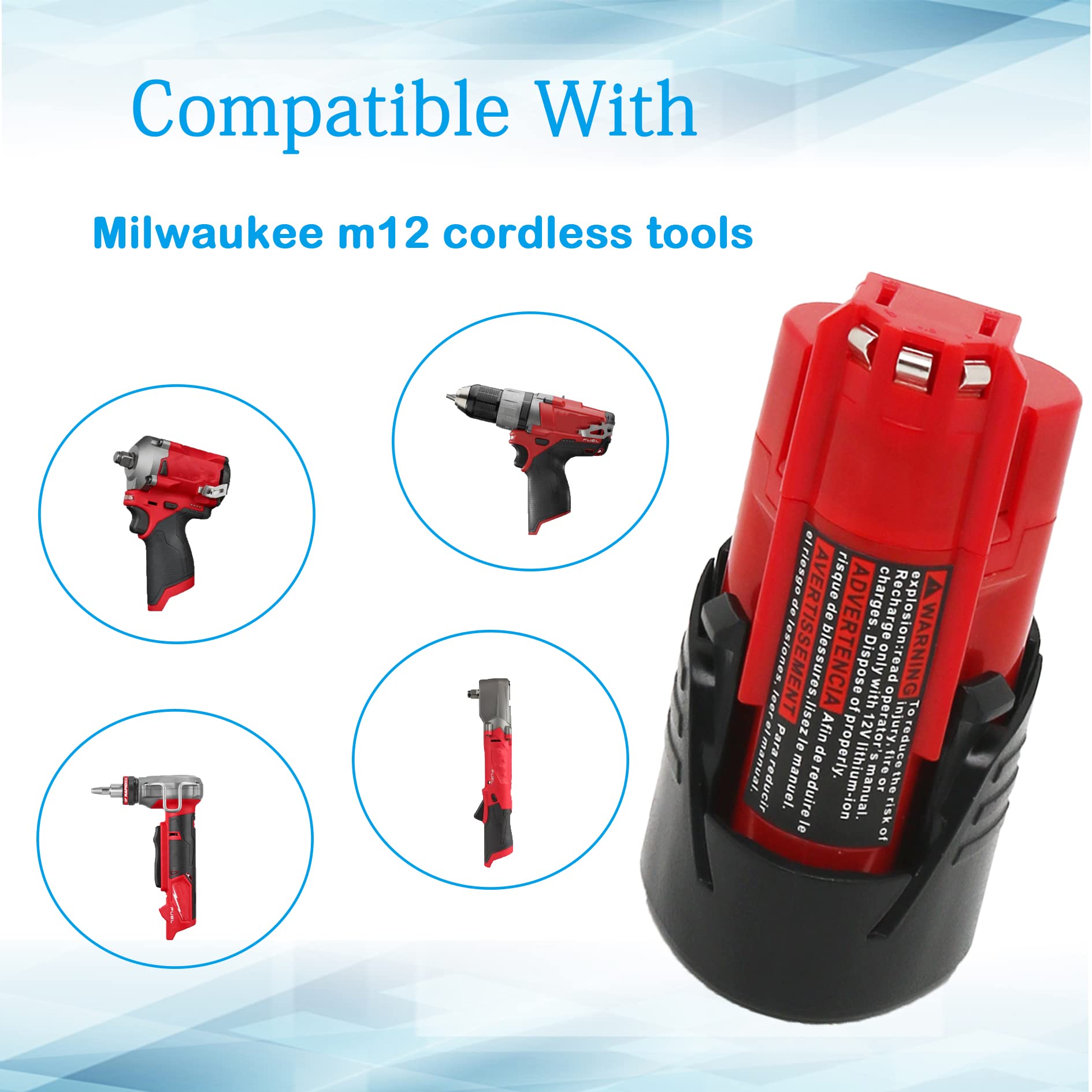 VOLT1799 4Pack 3.0Ah Replacement M12 Battery for Milwaukee M12 Battery 48-11-2401,compatible with Milwaukee 12v Cordless Tools
