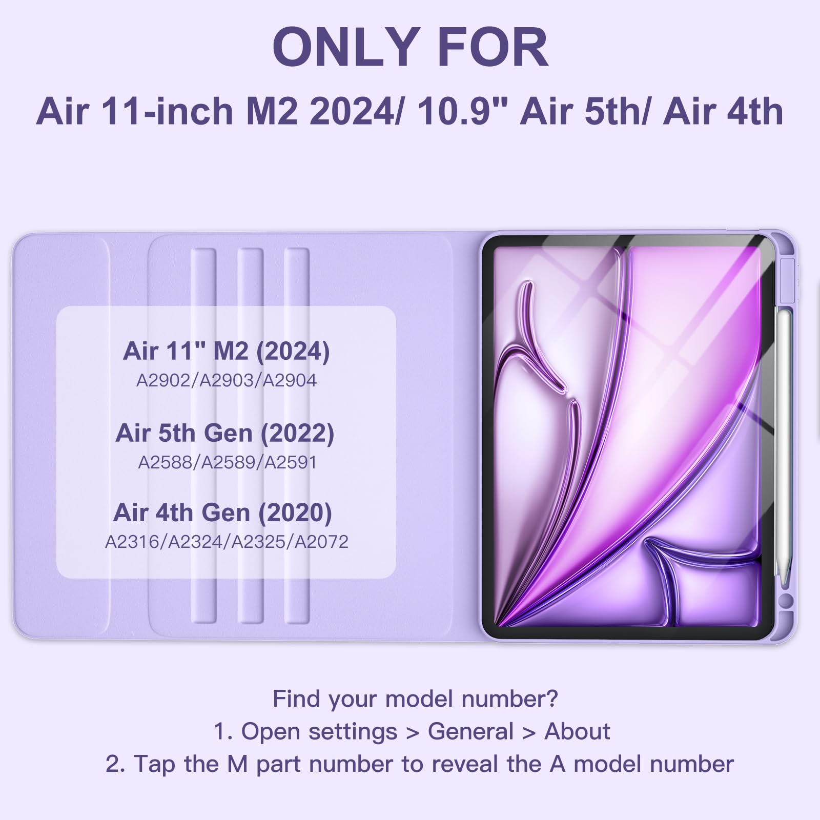 Harvopu Keyboard Case Compatible with iPad Air 11-inch M2/ 10.9 Inch Air 5th 4th Generation Case with Keyboard-Backlit Detachable, Folio Cover with Pencil Holder for Air 11 2024/Air 5/Air 4 (Purple)