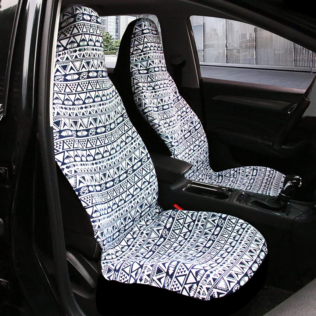 Copap 4pc Universal Baja Bucket Front Seat Cover Stripe Colorful with Seat-Belt Pad Protect for Car, SUV & Truck (2 seat Covers+2 seat Belt Covers)