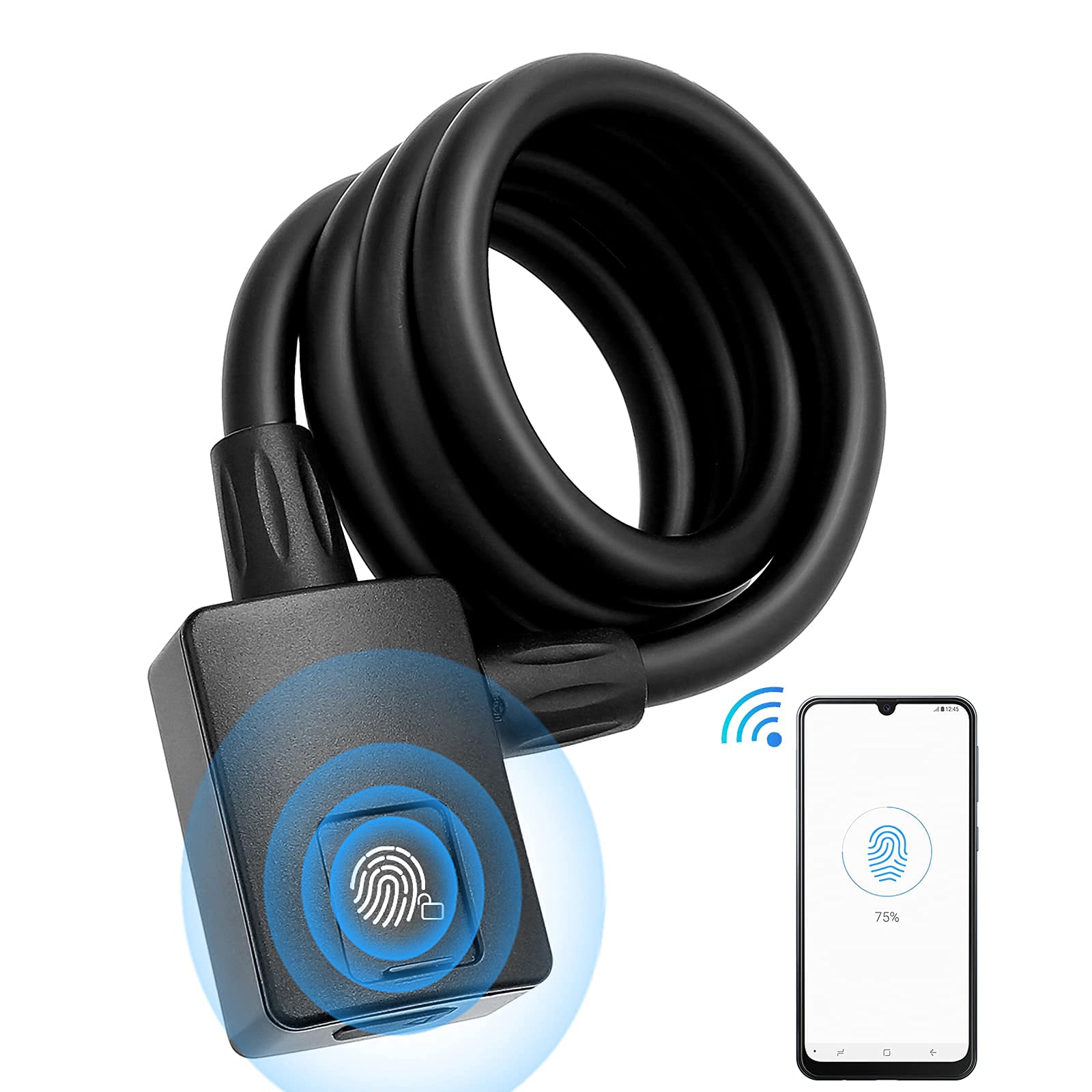 Fingerprint Bike Lock Cable and Waterproof Fingerprint Padlock Lock with APP Open, Remote, Unlock Record Heavy Duty Bicycle Lock for Outdoor Bicycle, Motorcycles, Scooters