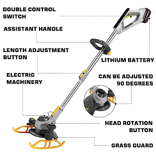 PATIOX Weed Wacker Cordless, Electric Grass Trimmer Rechargeable 3 in 1, Two 4.0 Ah Battery Powered Weed Wacker 20V Weed Trimmer with Blade and Charger (Two 4.0Ah Battery)