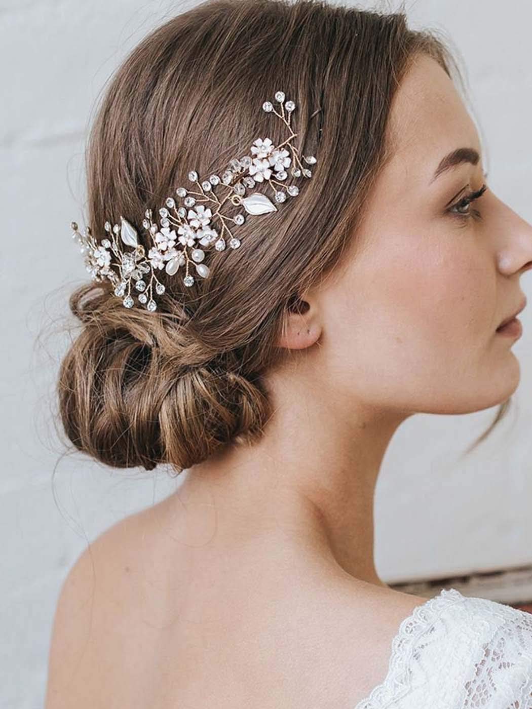 Unsutuo Flower Bride Wedding Headbands Silver Crystal Bridal Headpieces Leaves Hair Vine for Women and Girls (Silver)