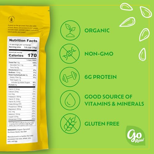 go Raw with Sea Salt Sprouted Organic Bag Keto Vegan Gluten Free Snacks Superfood, Sunflower Seeds, 14 Oz