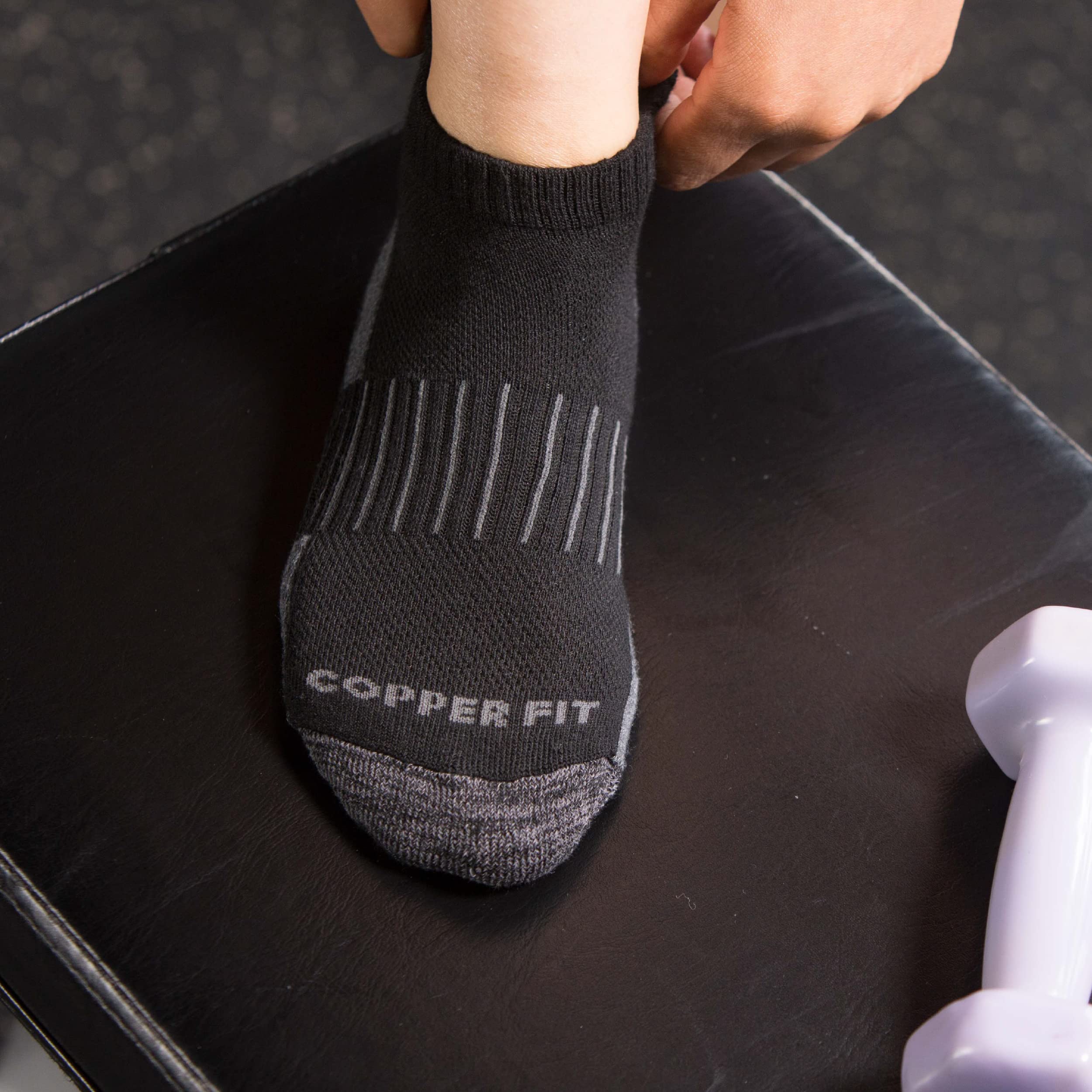 Copper Fit Unisex Adult Ankle Length Sport Socks, Black, Small-Medium US