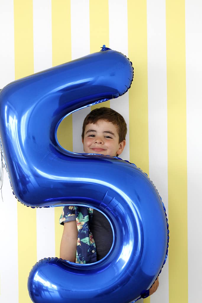 Number 5 Balloon 40 Inch for 5th Birthday Decorations, 15 25 35 50 Mylar Big Navy Blue Foil Number Balloons for Wedding Anniversary Party Decor