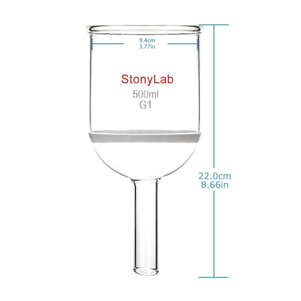 StonyLab Borosilicate Glass Buchner Filtering Funnel with Coarse Frit(G1), 94mm Inner-Diameter, 100mm Depth(500ml)