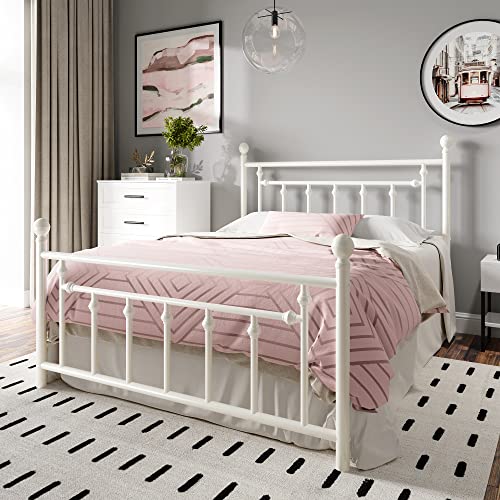 HOOMIC Queen Size Metal Platform Bed Frame/Victorian Style Iron-Art Headboard and Footboard / 14 Inches Mattress Foundation for Storage/No Box Spring Needed/Easy Assembly/Off-White