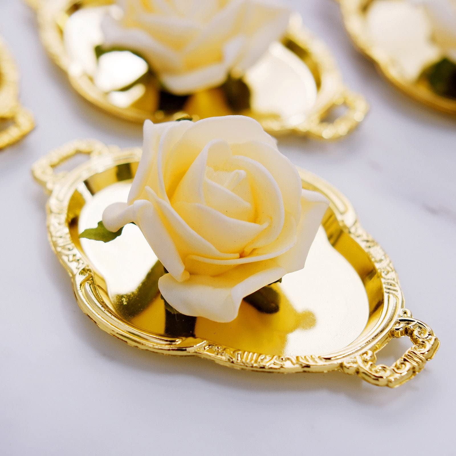 Efavormart 12 Pack - 4.5" Gold Oval Mini Candy Display Tray Favors - Baroque Design for Wedding, Bridal Shower, Baby Shower, Birthday, Candy Jars Decorations