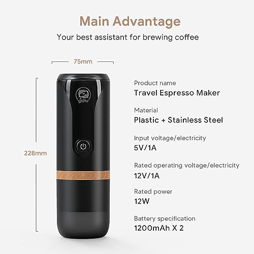 TASKITERY Portable Espresso Maker,12V Travel Coffee Machine,9 Bar Pressure Compatible with NS Capsule & Ground Coffee for Office Travel Camping Driving