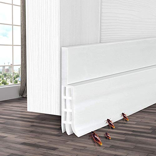 Ohuhu Door Draft Stopper Seal Strip, Door Sweep Under Door Weather Stripping Noise Blocker Gap Filler Bottom, Draft Guard Dust Wind Block for Garage Exterior Interior Doors (118"L x 2"W, White)