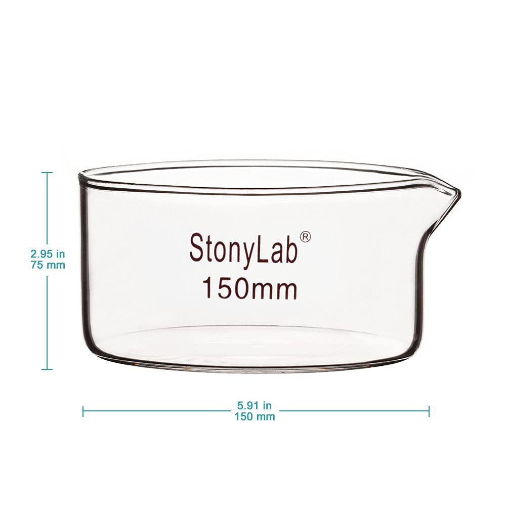 stonylab Crystallizing Dish with Spout and Heavy-Duty Rim, Borosilicate Glass Reusable Crystallizing Dishes for Crystallization and Evaporation, 1 Liter Capacity OD 150mm