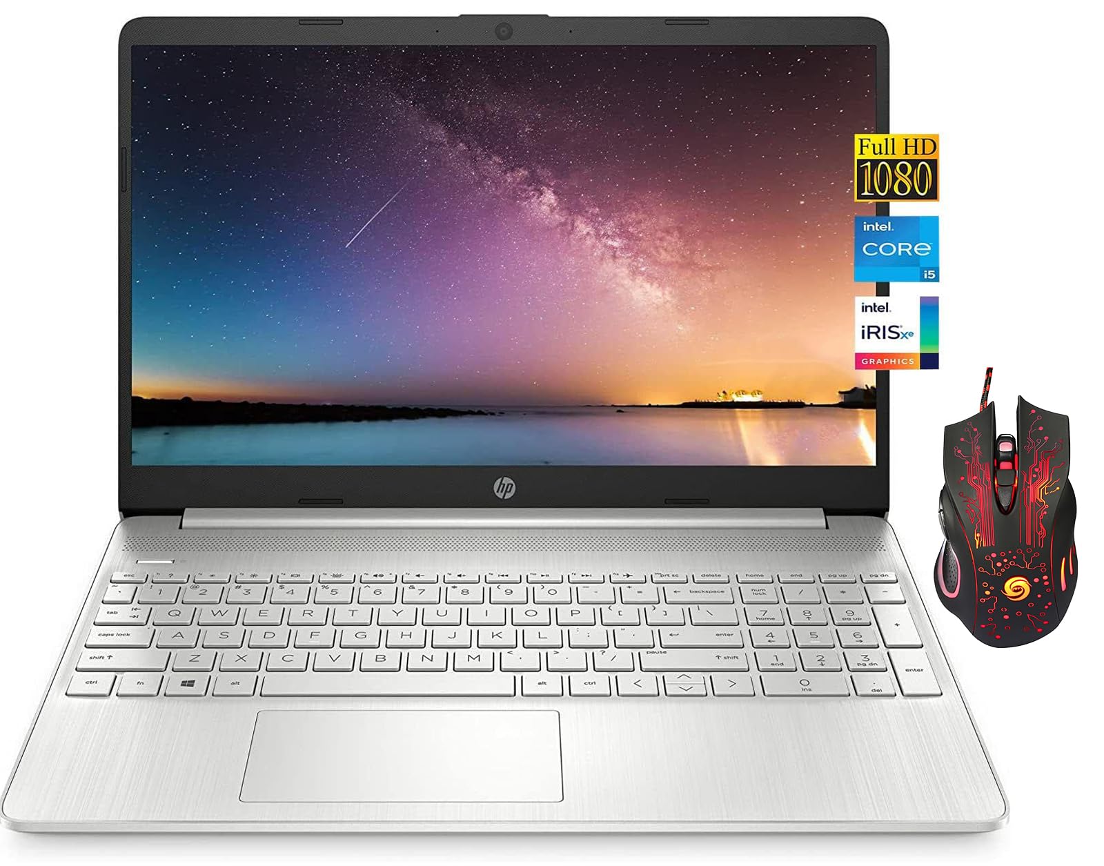HP 2024 15.6 inch FHD Display Laptop, Intel Core i5-1135G7 up to 4.2GHz (Beats i7-1065G7), 16GB RAM, 512GB SSD, Intel Iris Xe Graphics, Webcam, WiFi, Bluetooth, with Gaming Mouse, Windows 11 Home