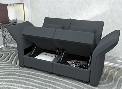 LLappuil Velvet Modular Sectional Loveseat Sofa with Storage, 63" Love Seat 2 Seater Couch Perfect for RV and Small Apartment Grey