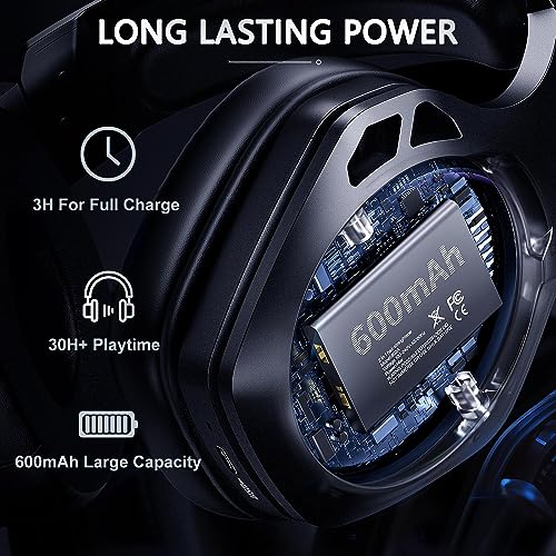 Tatybo Wireless Gaming Headset for PS4, PS5, PC - 2.4GHz Gaming Headphones with Detachable Noise Canceling Microphone, 30-Hr Battery Gaming Headsets for Laptop, Switch, Mac