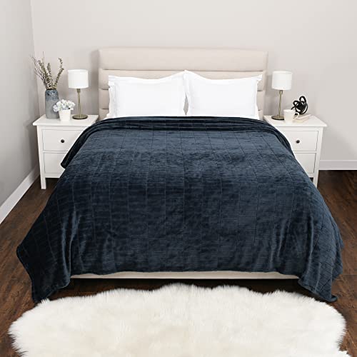 Life Comfort Cozy Textured Lightweight Throw, 90"x90" 100% Recycled Fibers Eco-Friendly Queen Size Super Soft Soft All Season Premium Comfort Blanket for Bed or Couch, Blue