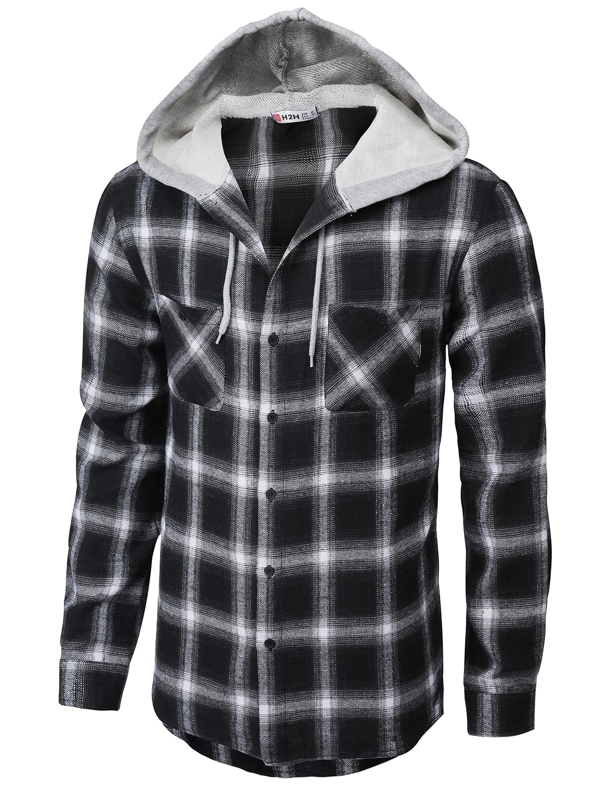 H2H Mens Casual Slim Fit Plaids Flannel Shirts Hoodie Jacket US L/Asia XL (CMOJA0105)