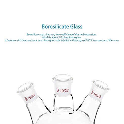 stonylab Glass 50 mL Heavy Wall 3 Neck Round Bottom Flask RBF, with 19/22 Center and Side Standard Taper Outer Joint, 500 mL