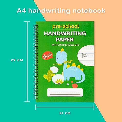 Learning Owl A4 Handwriting Practice Paper Notebook for Kids β Spiral Bind, Lined Paper with Dotted Midline for Preschool, Pre-K, Kindergarten - 100 Thick Ruled Pages for Alphabet and Number Writing