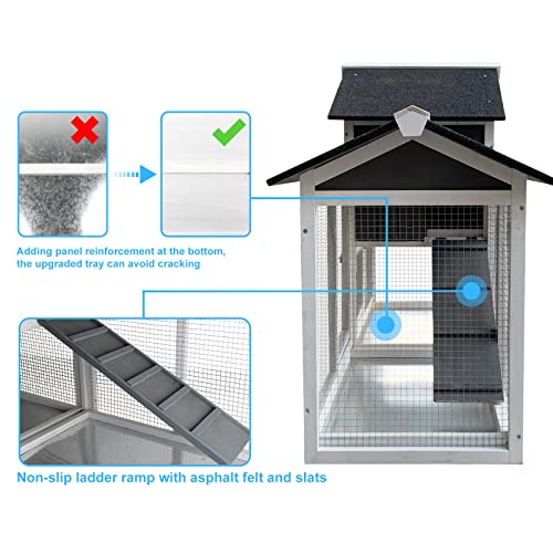 Lifeand Rabbit Hutch Chicken Coops Bunny Cage with Pull Out Tray, Ramp, Lockable Doors,Two Run Cage Outdoor Wooden Small Animal House,Gray