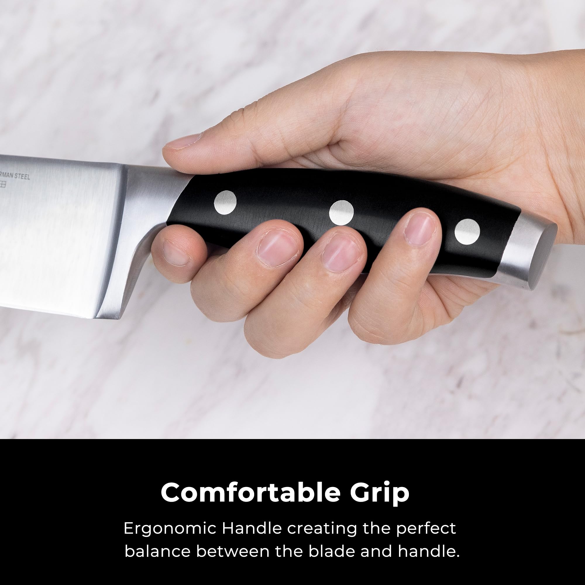 linoroso 3 Piece Knife Set, Chef Santoku Paring Knife Set with Elegant Gift Box, Sharp Forged German Carbon Stainless Steel Knives with Full Tang Ergonomic Handle for Home Kitchen and Restaurant