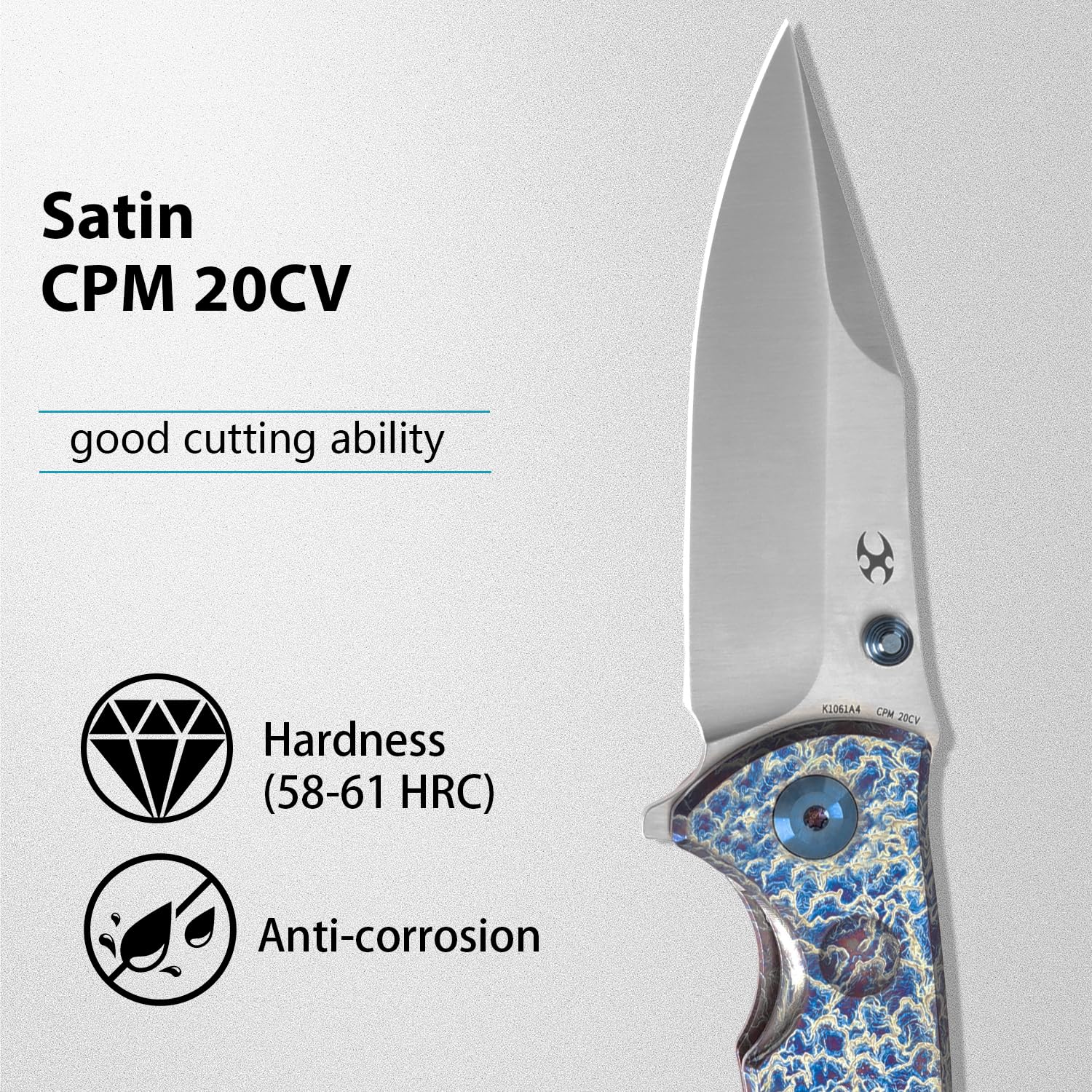 KANSEPT Rei Pocket Folding Knives for Men EDC Pocket Knife 3.3'' Satin CPM 20CV Blade Excellent Folding Knife with Titanium Lightning Strike Finish Handle EDC K1061A4