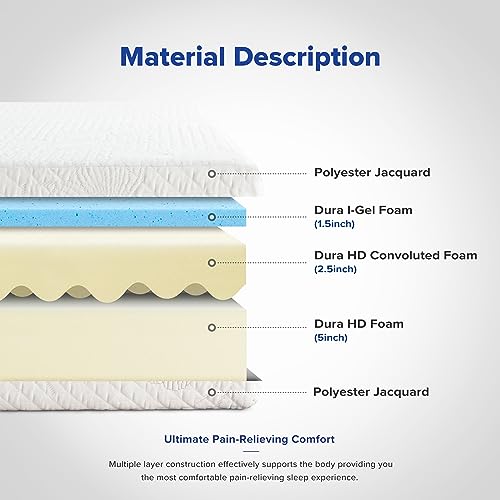 Olee Sleep 9 Inch I-Gel Multi Layered Memory Foam Matress Mattress, King, White