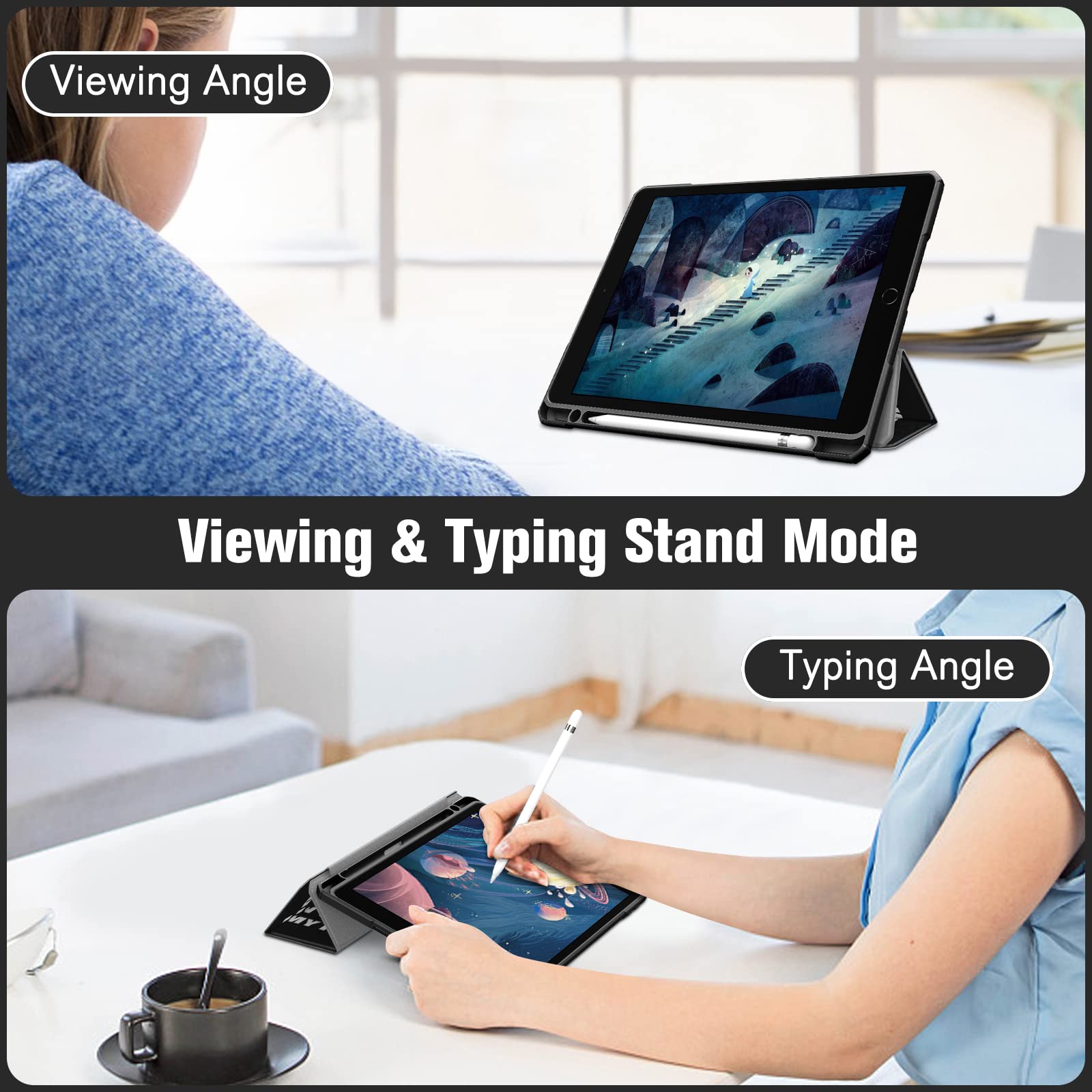 Fintie Hybrid Slim Case for iPad 9th / 8th / 7th Generation (2021/2020 / 2019) 10.2 Inch - [Built-in Pencil Holder] Shockproof Cover with Clear Transparent Back Shell, Don't Touch