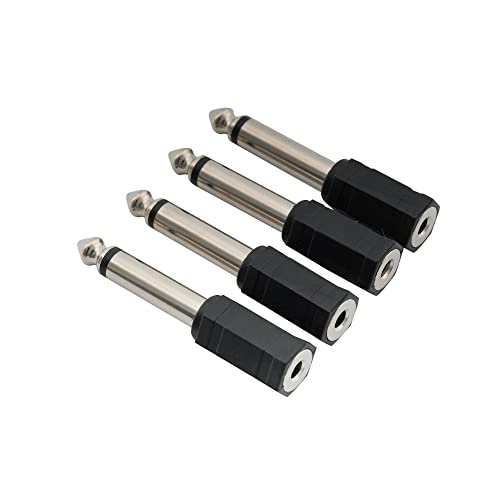 Musiclily 6.35mm 1/4 Inch Male Mono Plug to 3.5mm 1/8 Inch Female Audio Mic Professional Headphone Jack Converter Adapter Microphone Accessory, Black(Pack of 4)