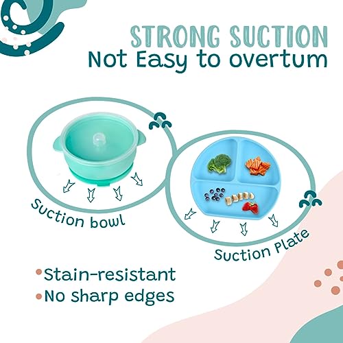 VaBa Du Baby Feeding Set - 10-Pack - Easy Baby Led Weaning - Adjustable Bib, Food Feeder, Utensils, Dish & Suction Bowl with Lid, and Sippy Cup