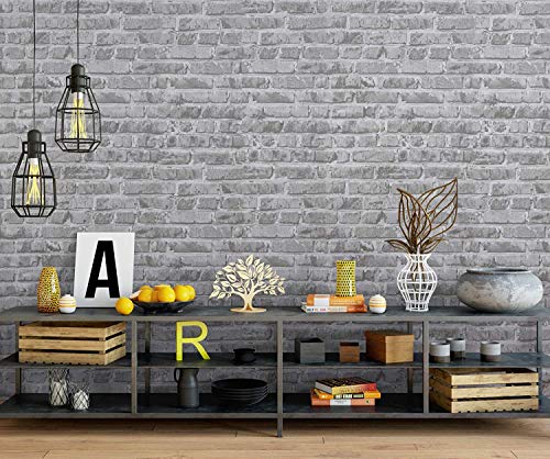 Timeet Grey Brick Wallpaper Peel and Stick Wallpaper 17.7" x 197" Self-Adhesive Film Brick Contact Paper 3D Textured Brick Wallpaper Removable Wallpaper for Room Wall Decoration