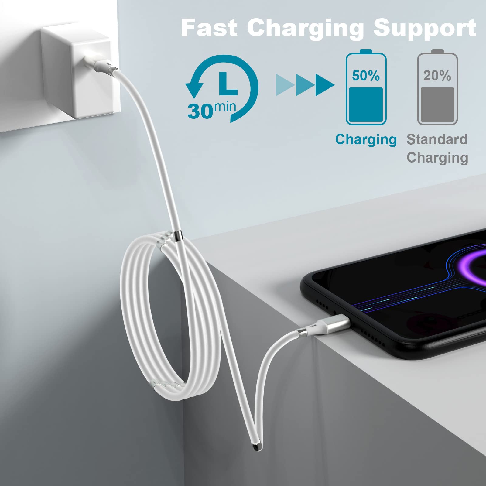 GRBeid USB A to USB C Magnetic Charging Cable, Liquid Flexible Soft Adhesive Material Receive Without Winding Absorption Fast Charger Magnetic Charging Cord for USB-C Devices(3.3FT)