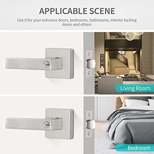 Olove Hardware 6 Pcs Entry Door Handle Lever Door Handle with Lock and Key, Heavy Duty Front Door Handle Set Satin Nickel Finish, Not Keyed Alike, Interior Lever Door Handle for Bedrooms