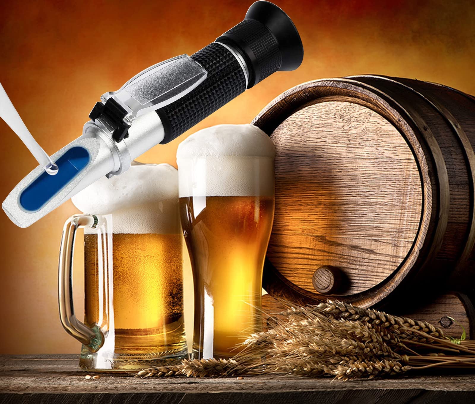 Refractometer for Beer Wine Brewing Brix Beer Refractometer Dual Scale 1.000-1.130 and Brix 0-32% for Measuring Sugar Content in Fruit Beverage