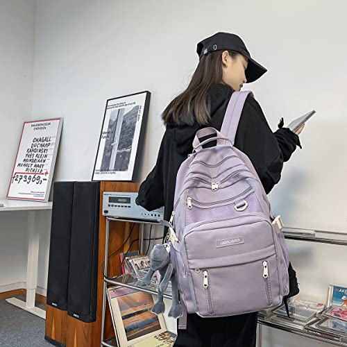 JARKJARD Cute Aesthetic Backpack Kawaii Backpack for School with Cute Pendant Casual Daypack Middle Student Travel College Bookbag for Girls Large Capacity(Purple)