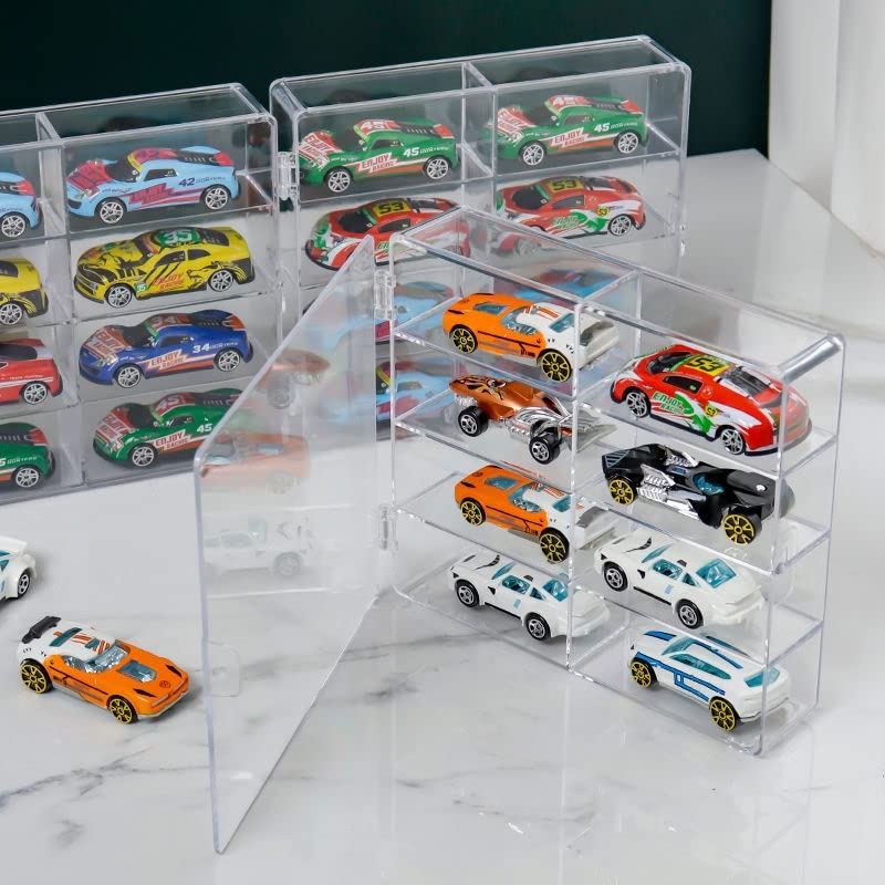Hot 1/64 Scale Matchbox Wheels Toy Car Display Case Holds 32 Toy Cars Storage Organizer,Dustproof,Clear Matchbox Toy Car Display Box 6.5 X 7.5 X 1.6 inches 4pcs